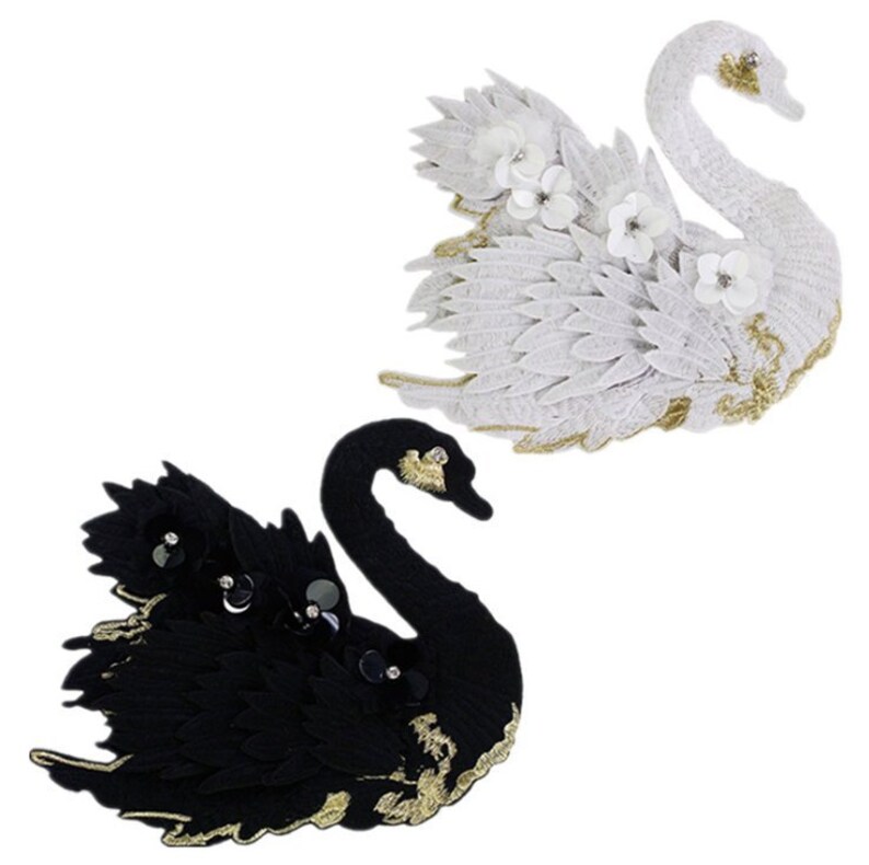 Black or White Swan Sequined Applique Patchpaillette - Etsy