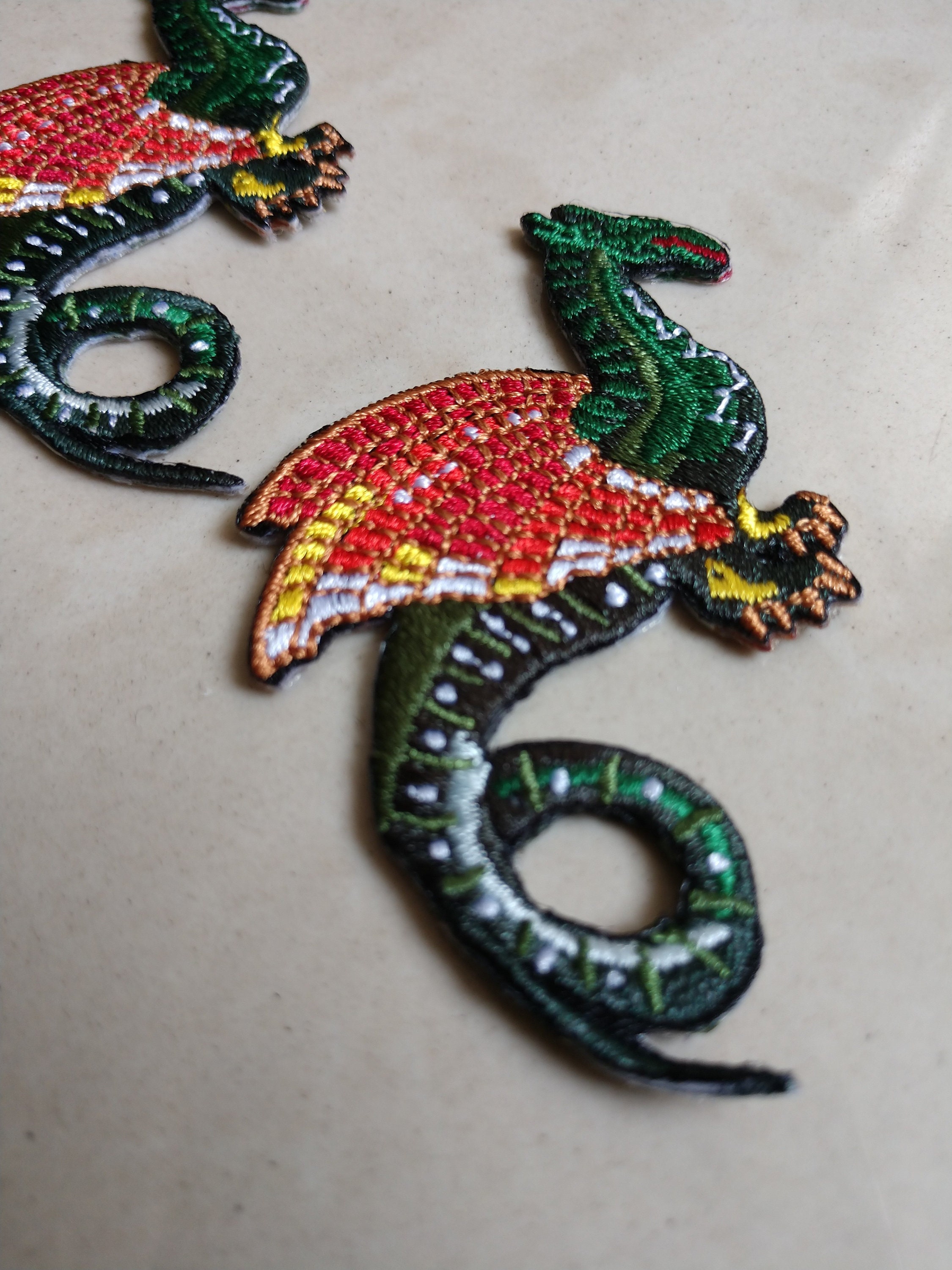 2 Pieces Embroidered Iron on Dragon Applique Patchvintage - Etsy