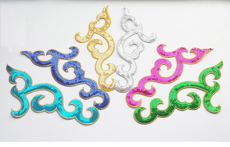 A Pair of Golden Clouds Pattern Sequined Applique Patch,vintage Clouds ...