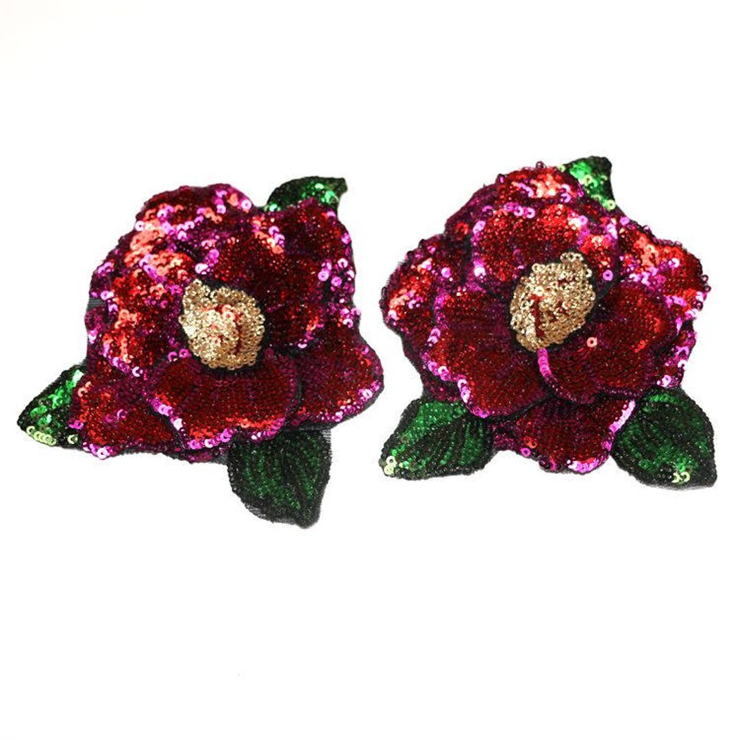 A Pair of Flower Sequined Applique Patch,vintage Sequin Florals Sequins ...