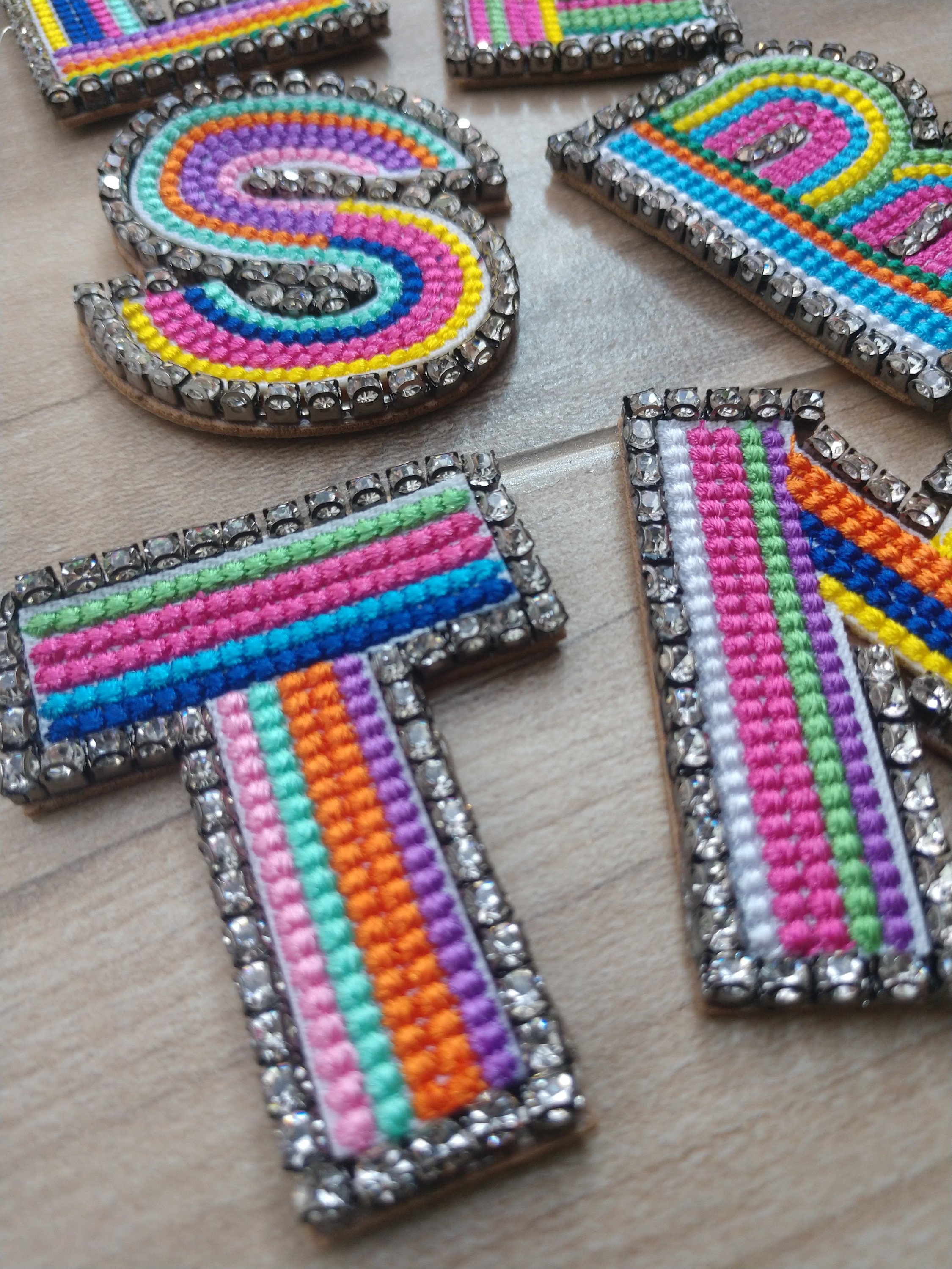 Delicate Colorful Rhinestone Embroidery Letter Applique Patch,crystal ...