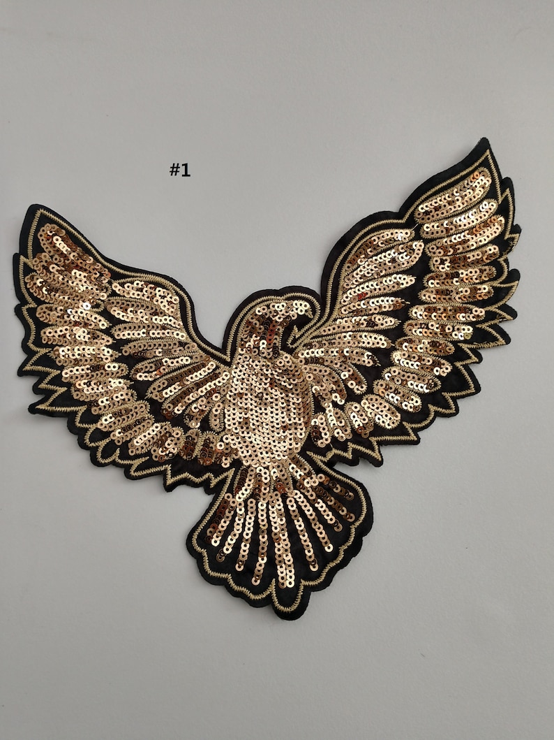 Gold Eagle Sequins Embroidery Applique Patch,embroidered Sequin Eagle ...