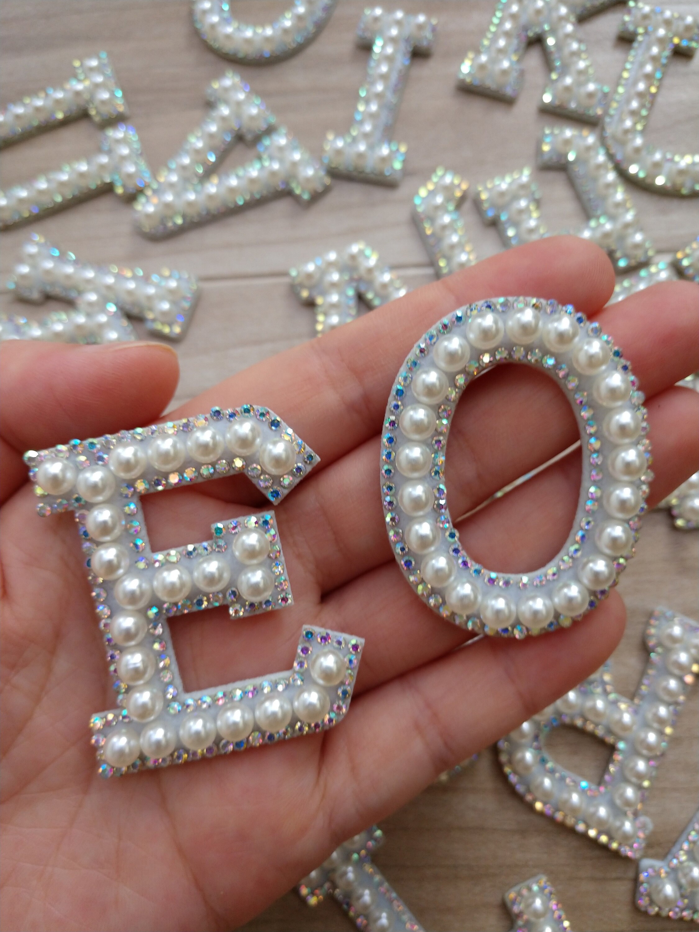 Delicate Pearl and Rhinestone Letters Iron on Applique - Etsy