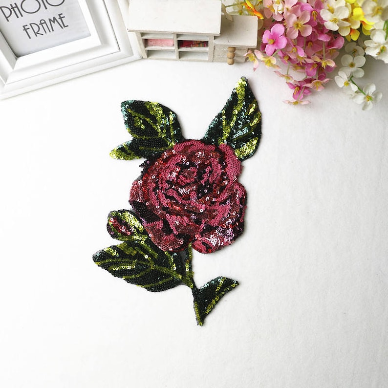 A Pair of Flower Sequined Applique Patch,sequin Florals Sequins Patch ...