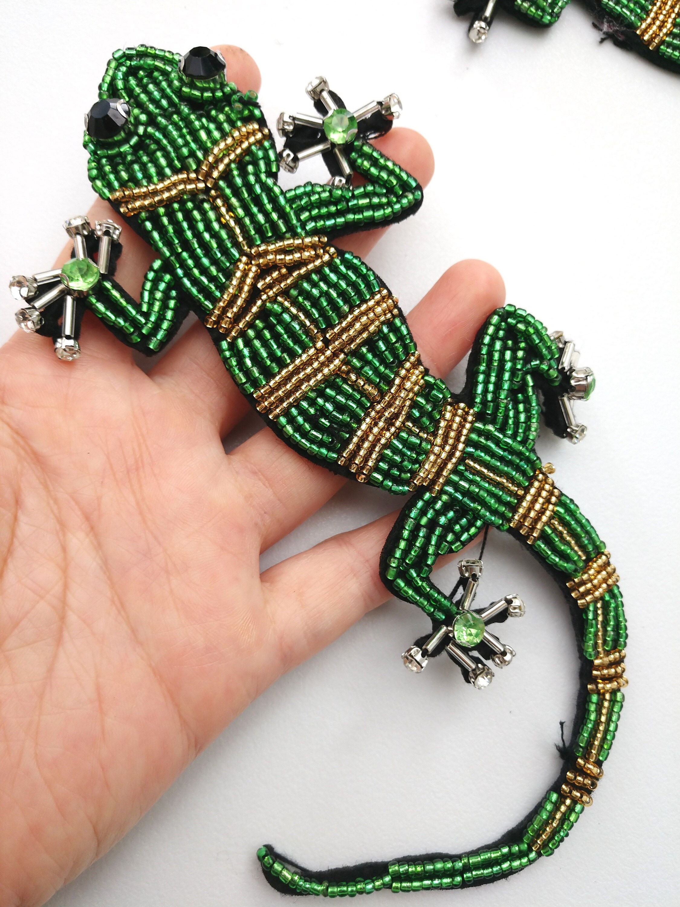 Delicate Embroidery Gecko Sequined Beaded Applique | Etsy