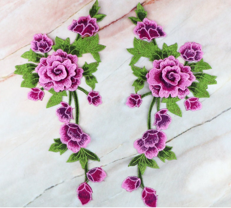 A Pair of Embroidered 3D Flower Applique Patchvintage Floral | Etsy