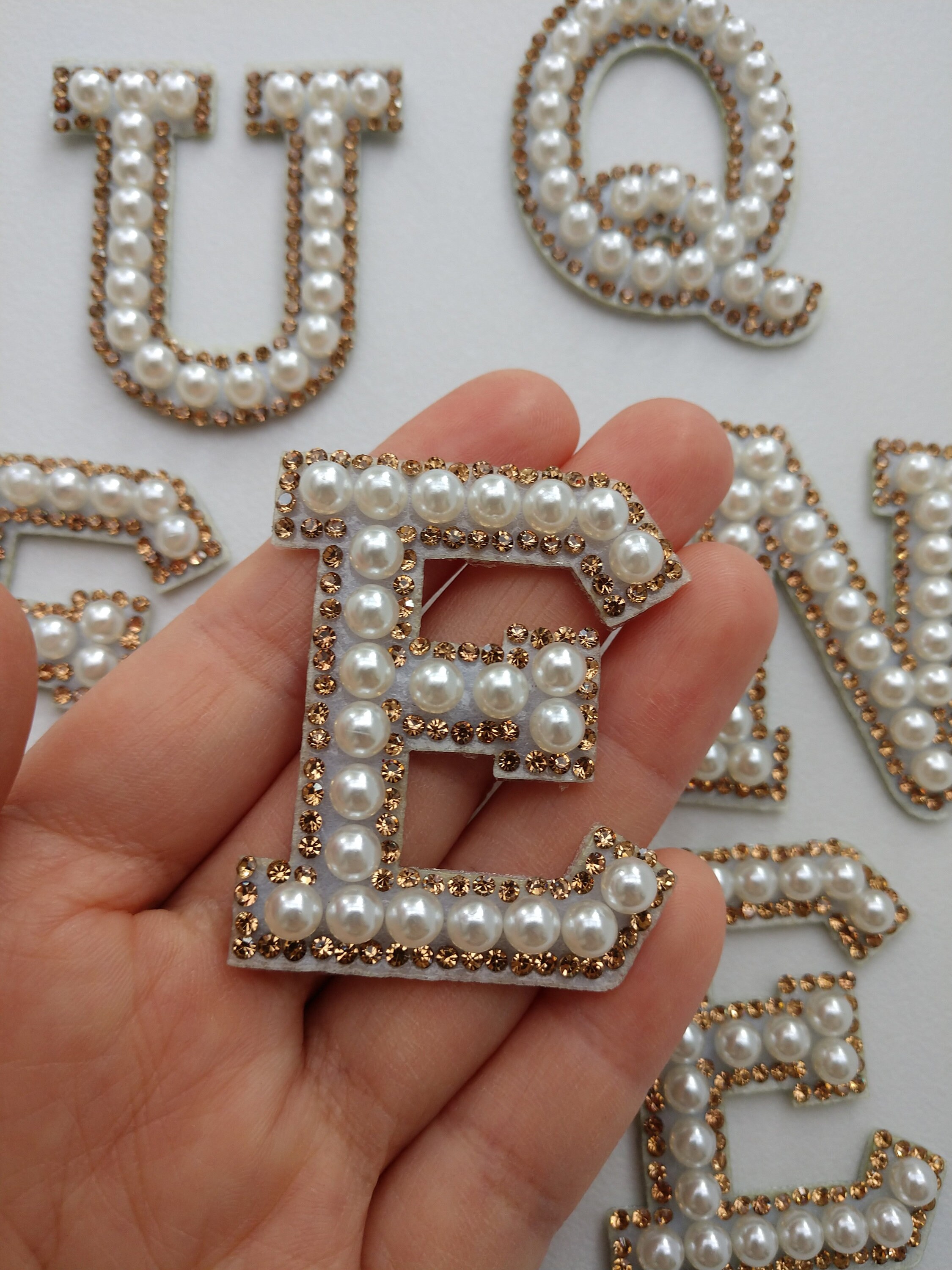 Gold Pearl and Rhinestone Letters Iron on Applique - Etsy