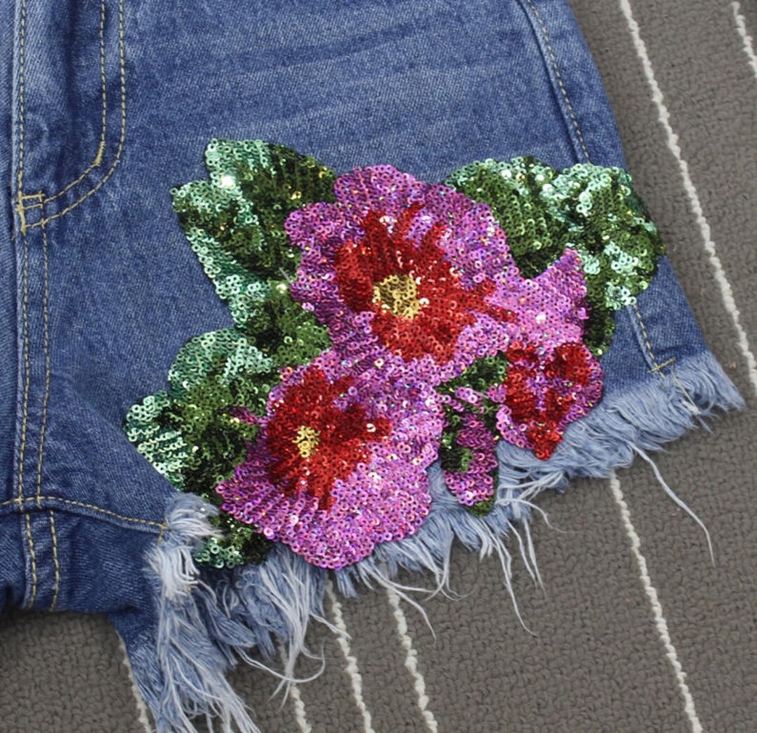 Flower Sequined Applique Patch,sequin Flower Patches,vintage Floral ...