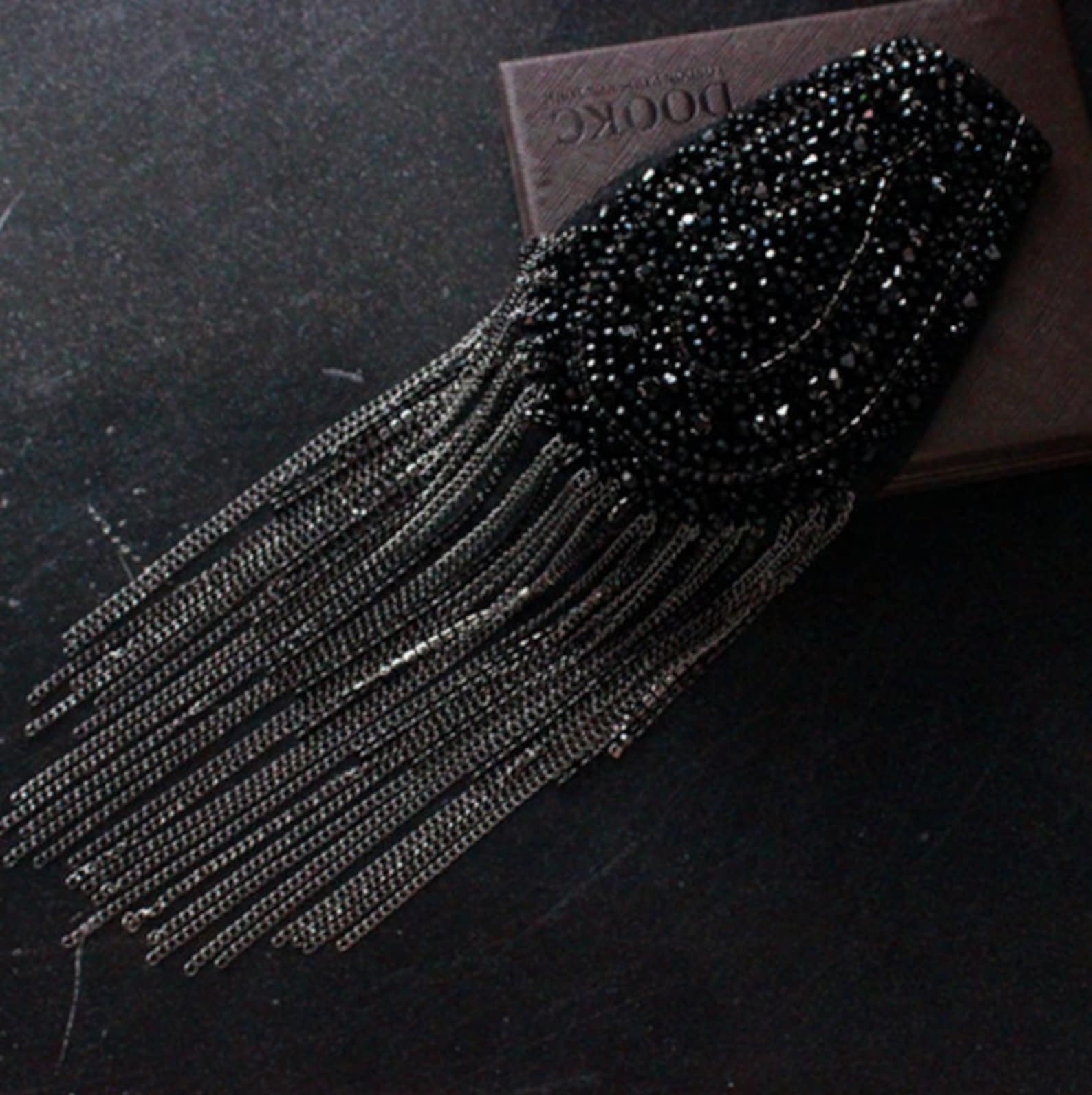 A Pair of Black Crystal Tassels Epaulethandmade Shoulder - Etsy