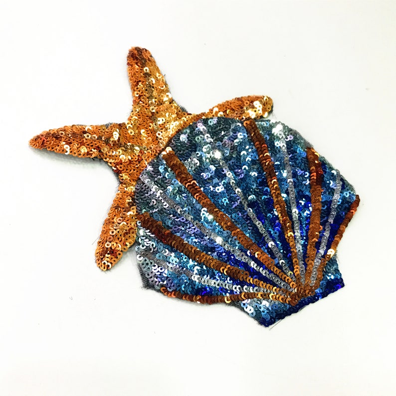 Starfish and Shell Sequined Applique Patch,paillette Patch,sequins ...