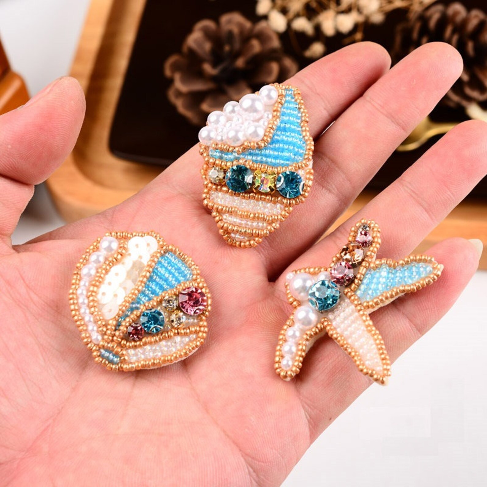 3 Pieces Beaded Shells and Starfish Sequined Applique - Etsy