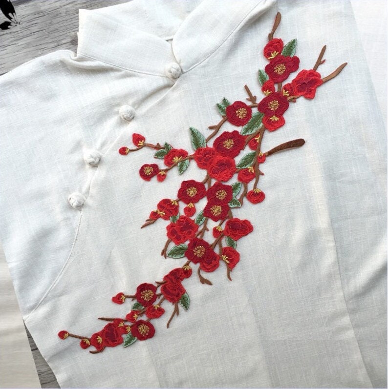 Delicate Embroidered Red Flower Iron on Applique Patch,vintage Floral ...