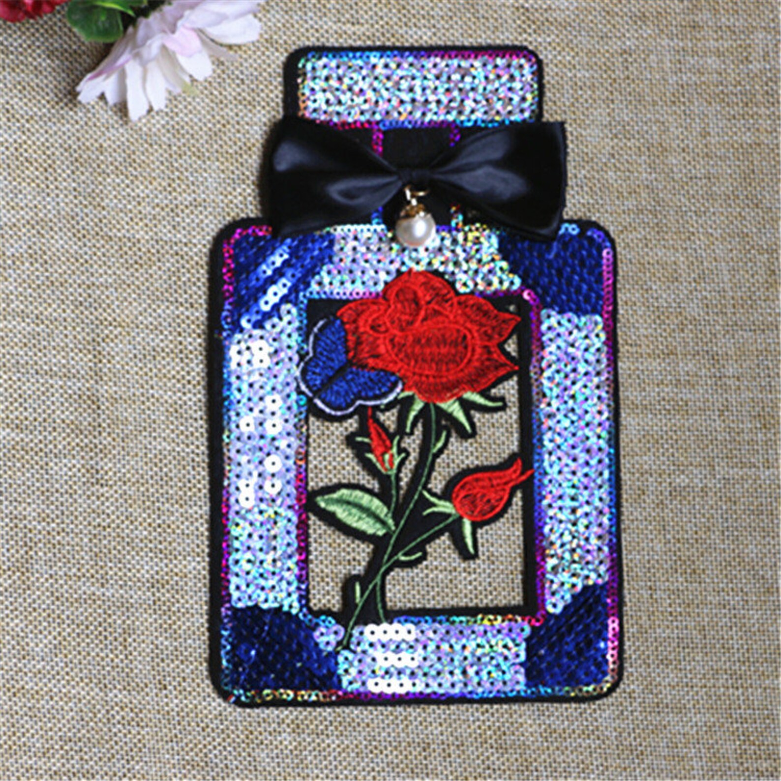 Floral Perfume Bottles Sequined Applique Patchpaillette - Etsy