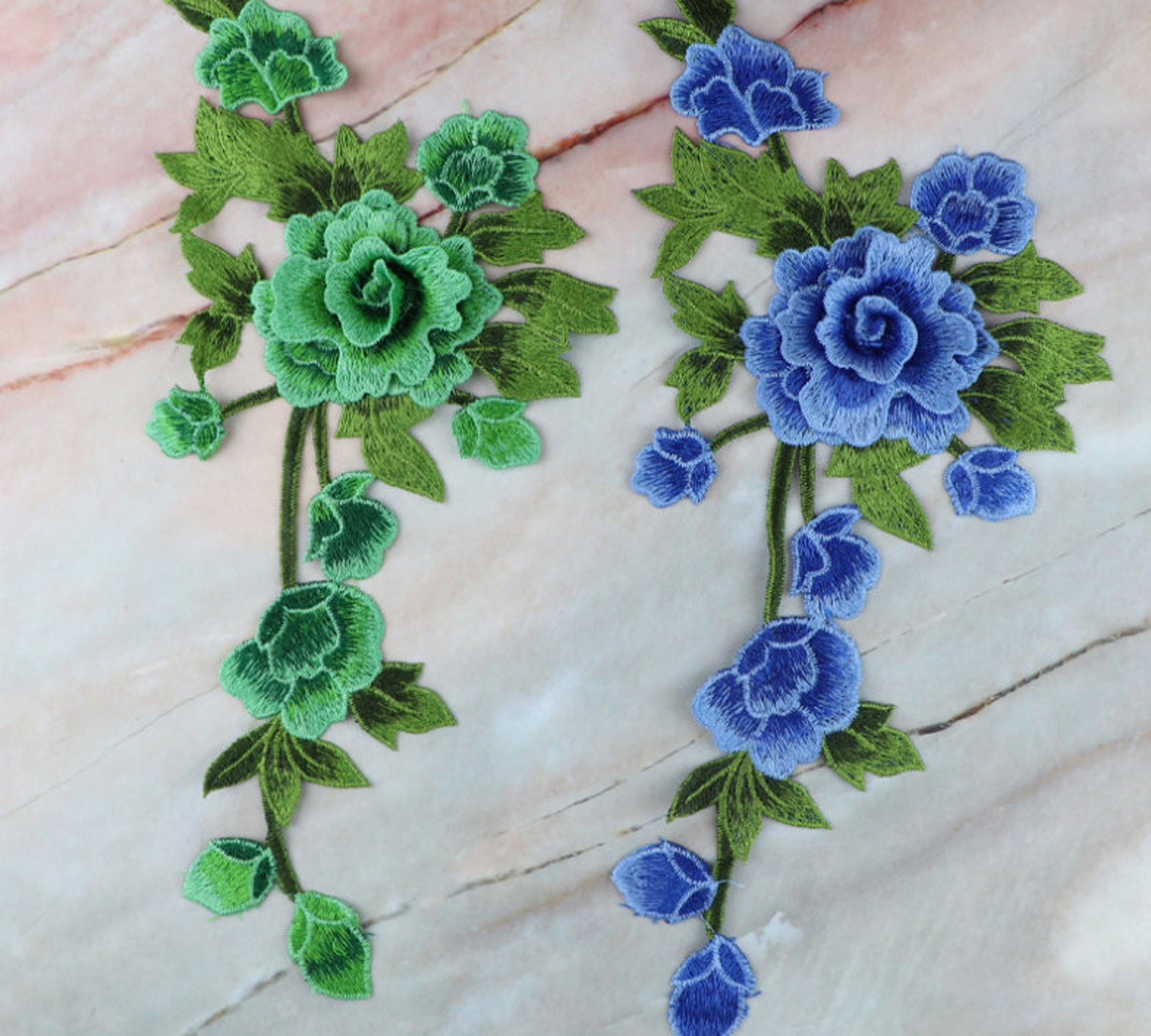 A Pair of Embroidered 3D Flower Applique Patchvintage Floral | Etsy