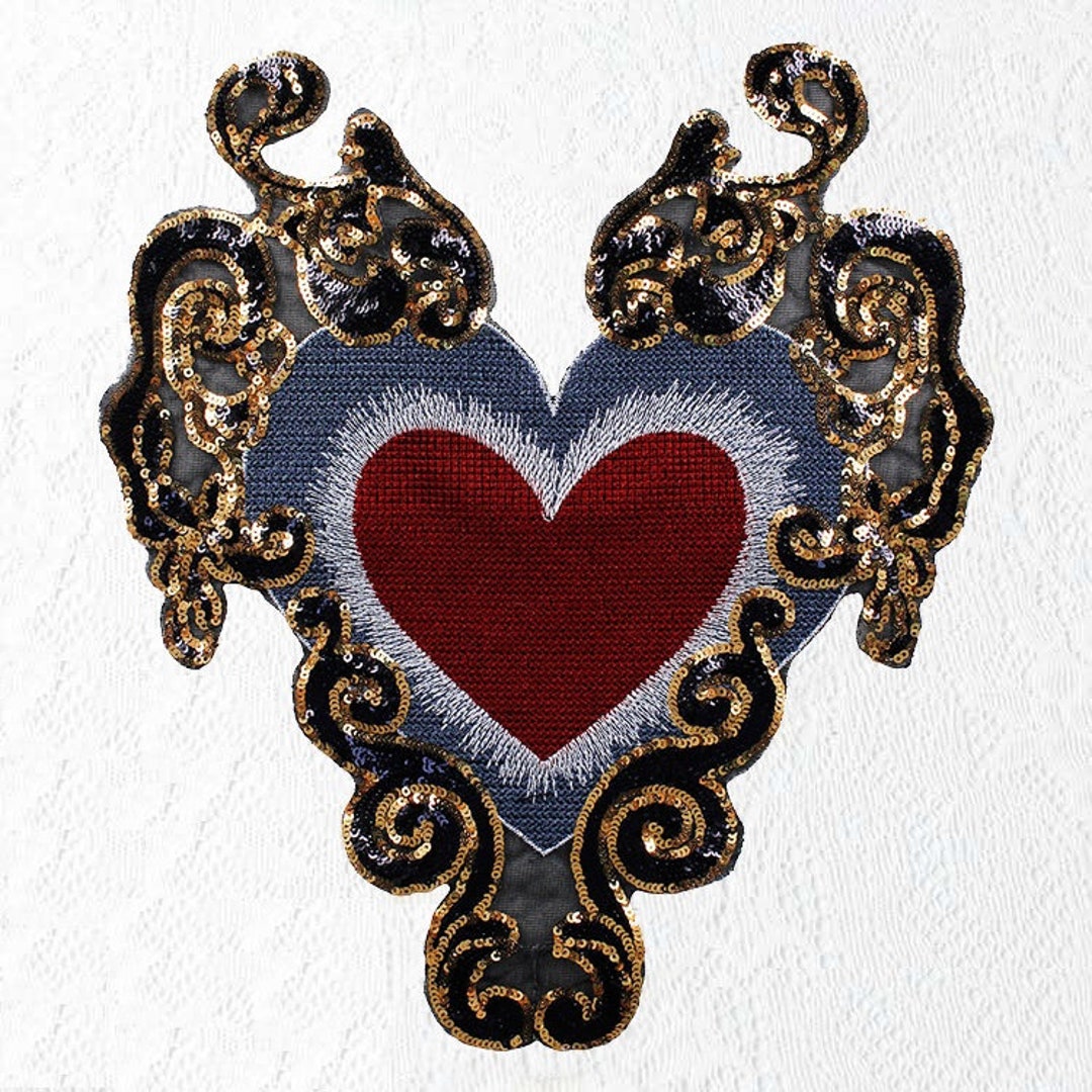 Large Heart Sequined Applique Patch,paillette Patch,sequins Heart Patch ...