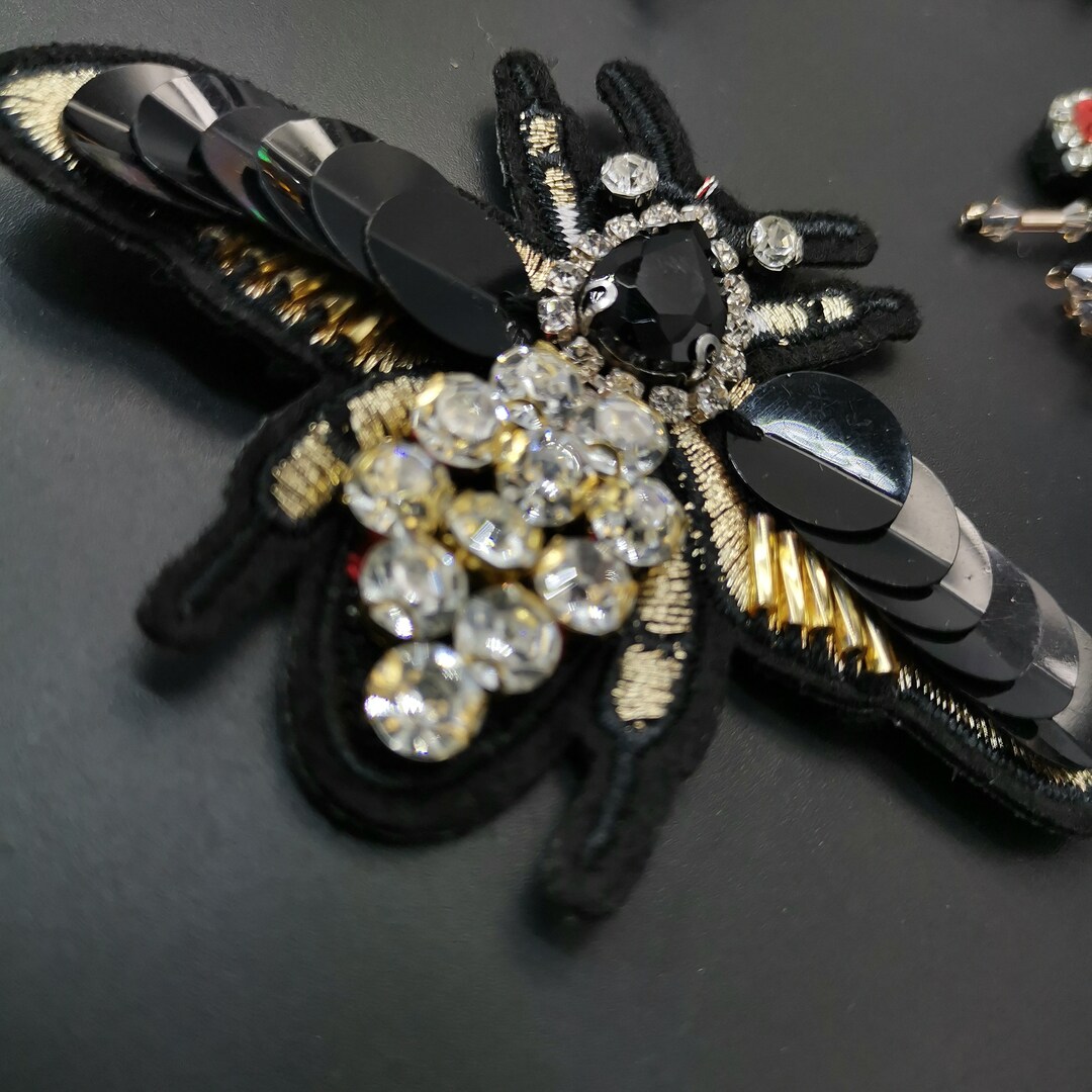 Delicate Embroidery Beaded Bee Sequined Applique Patch,beaded Bee Patch ...