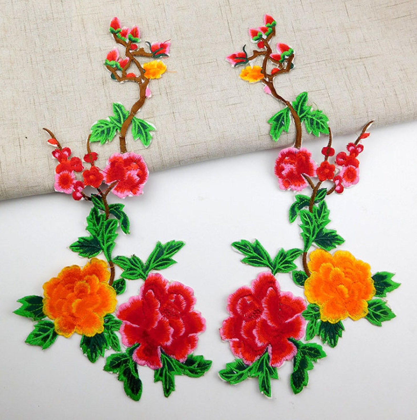 A Pair Embroidered Colorful Flower Applique Patch,vintage Floral Patch ...
