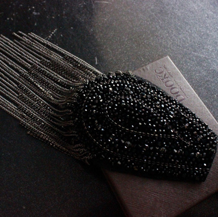 A Pair of Black Crystal Tassels Epaulethandmade Shoulder - Etsy