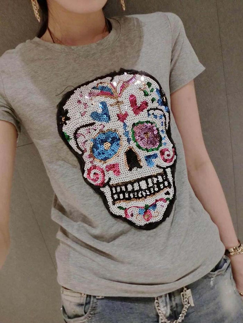 Skull Sequined Applique Patchpaillette Patchsequins Patch - Etsy