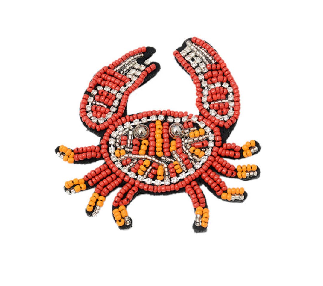 Delicate Crab Embroidery Beaded Sequined Applique Patch,beaded Crab ...