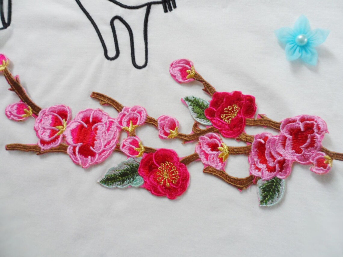 Plum Flower Embroidered Flower Applique Patchvintage Flowers - Etsy