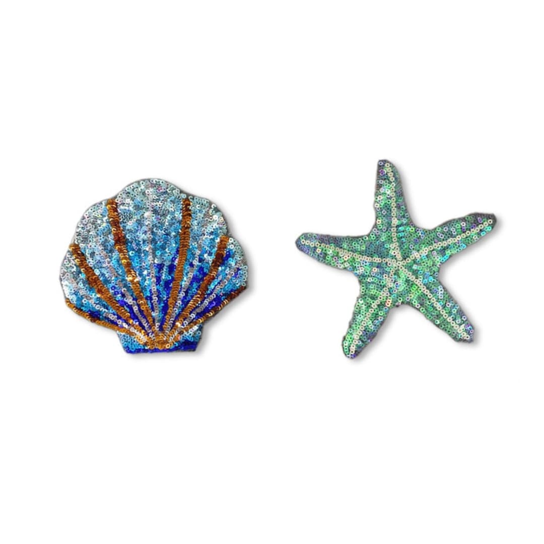 Starfish and Shell Sequined Applique Patch,paillette Patch,sequins ...