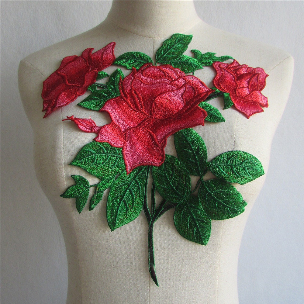 Delicate Embroidered Red Flower Applique PatchVintage Floral | Etsy