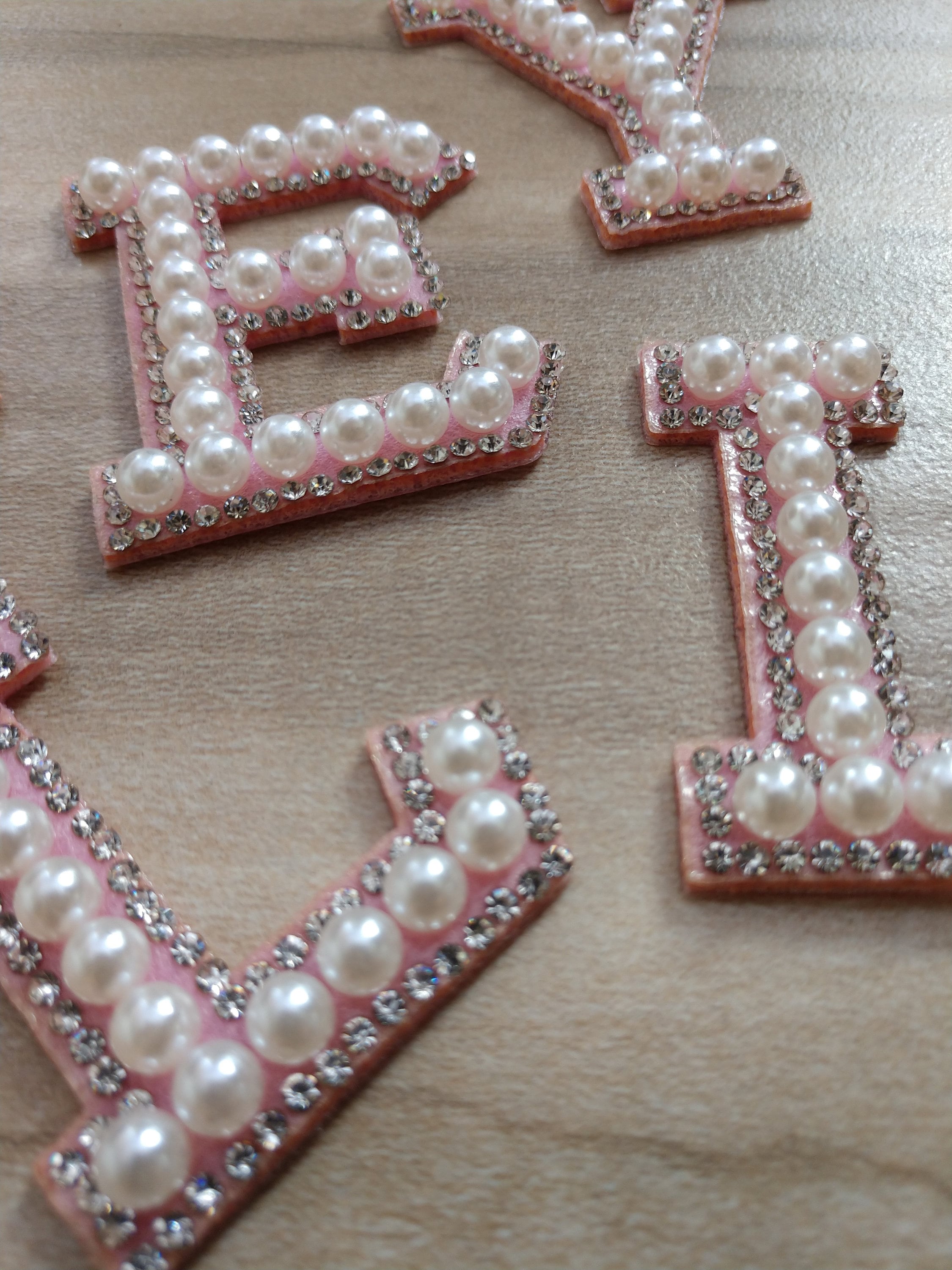 Pink Pearl and Rhinestone Letters Iron on Applique - Etsy