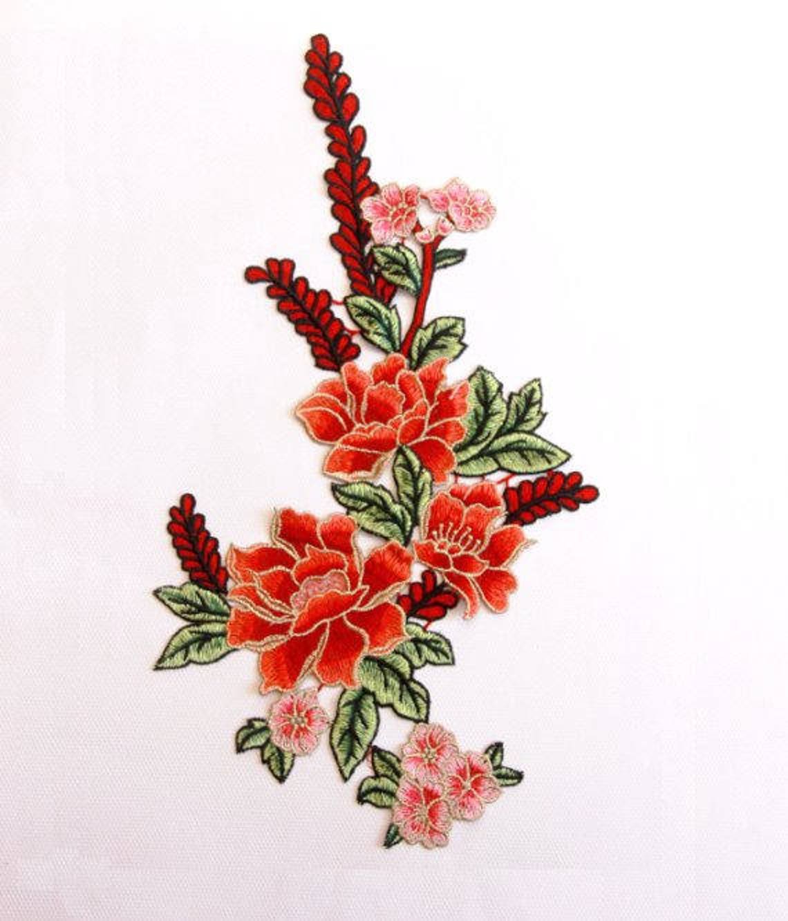 Delicate Embroidered Red Floral Applique Patchvintage Floral - Etsy