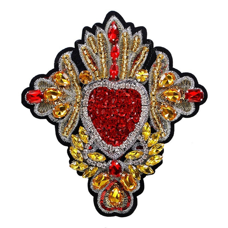 Delicate Heart Embroidery Rhinestone Sequined Applique Patch,beaded ...