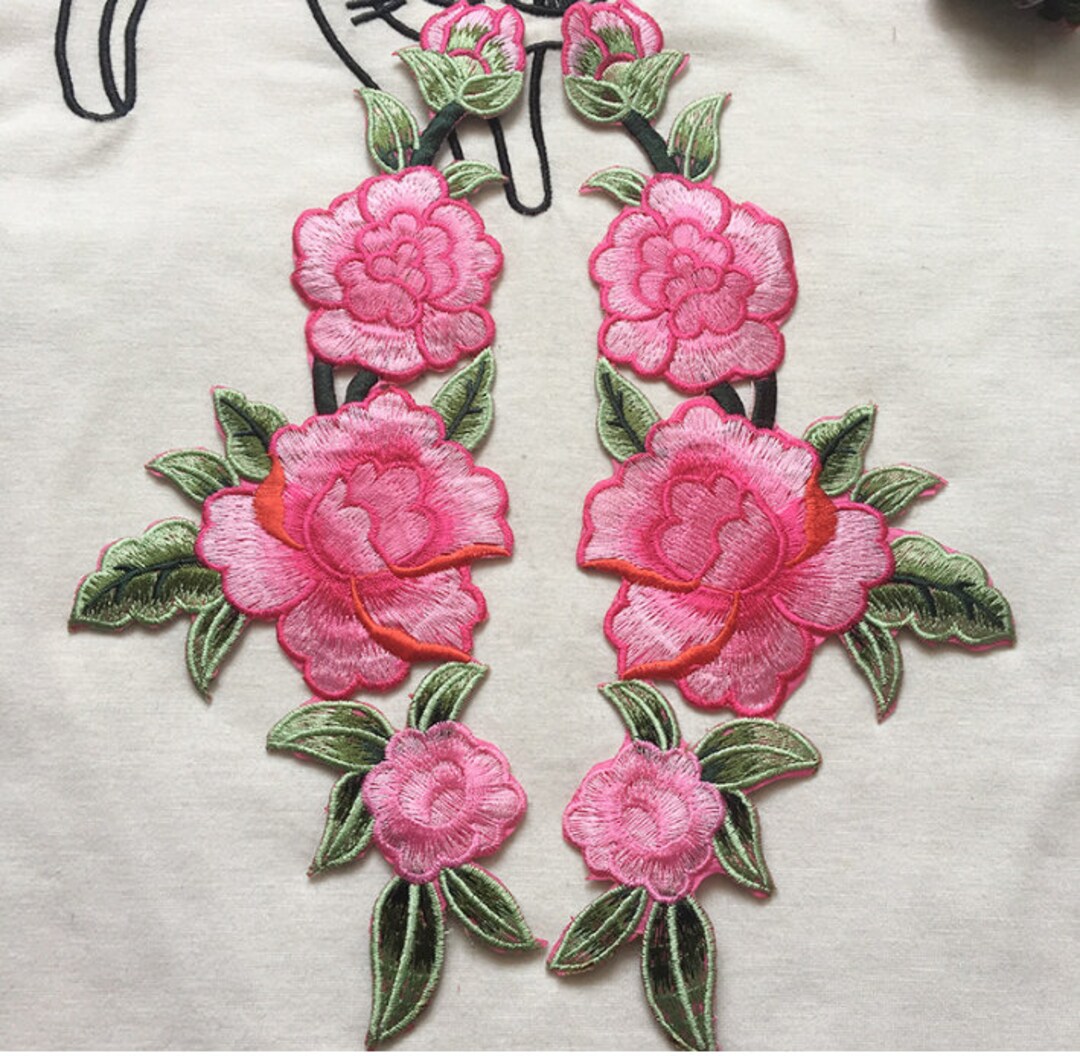 A Pair Embroidered Flower Iron On Applique Patch Vintage Floral Patch