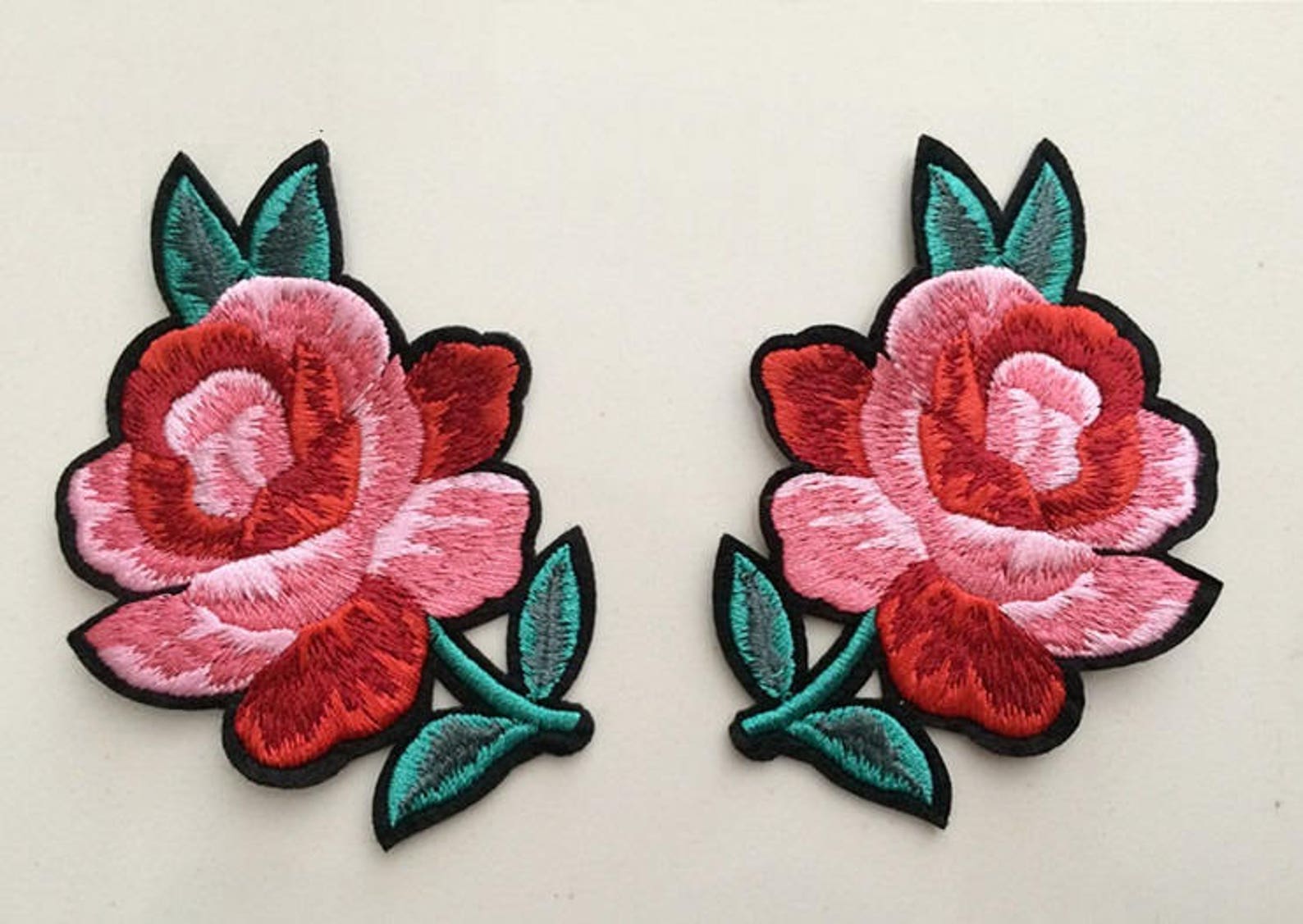 A Pair of Delicate Embroidered Red Floral Applique Patch,vintage Flower ...