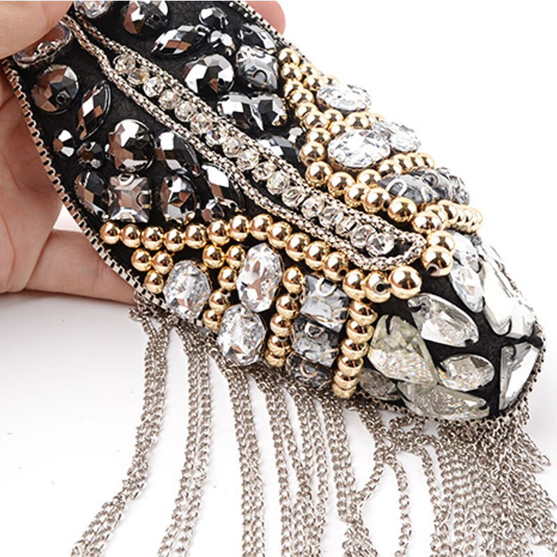 A Pair of Crystal Long Tassels Epaulethandmade Shoulder - Etsy