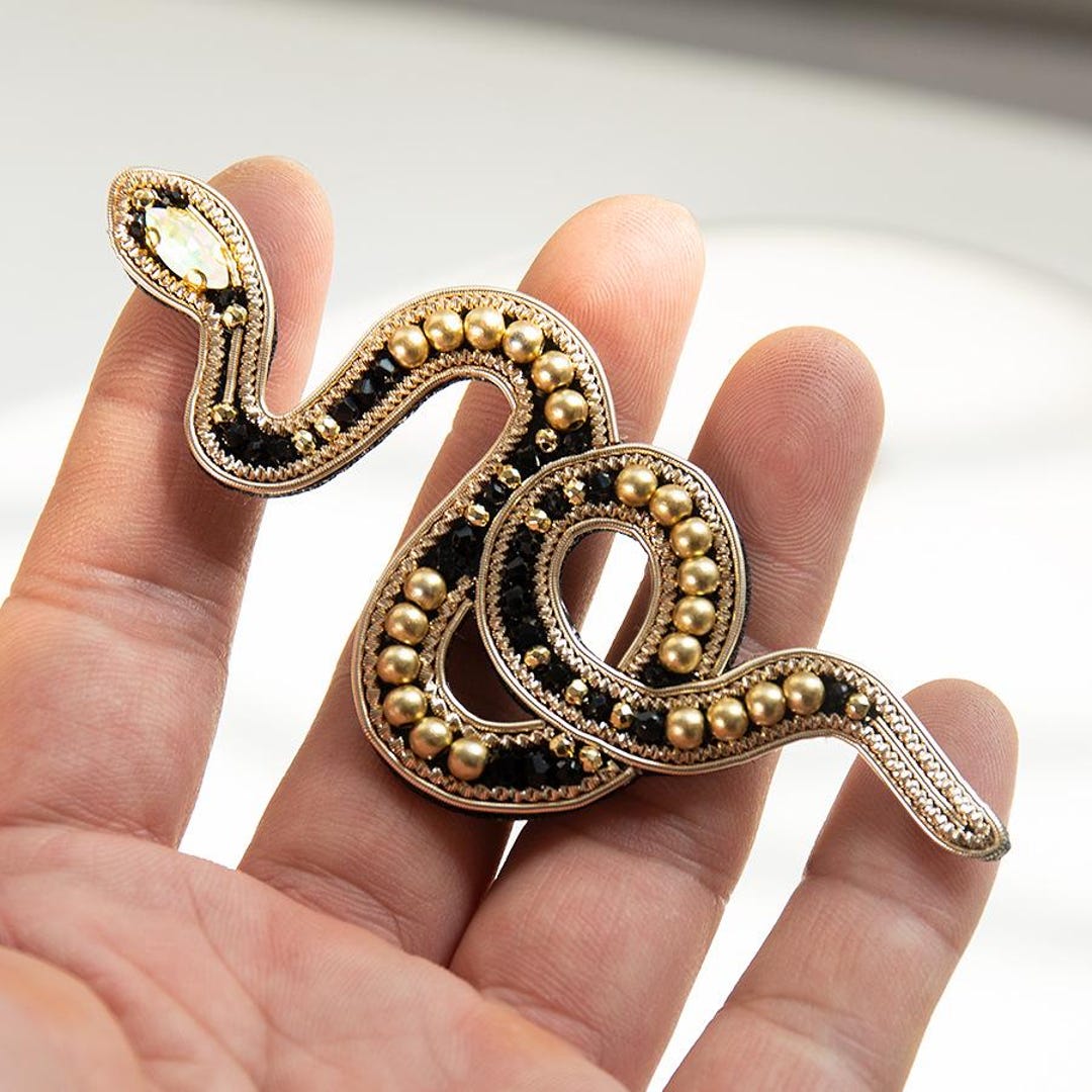Delicate Embroidery Gold Snake Beaded Iron on Applique Patch,rhinestone ...