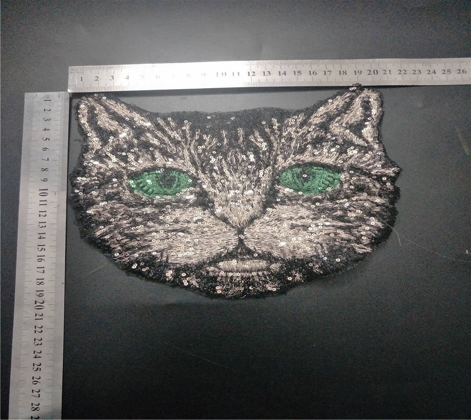 Large Cat Sequined Applique Patch,paillette Patch,sequins Cat Patch ...