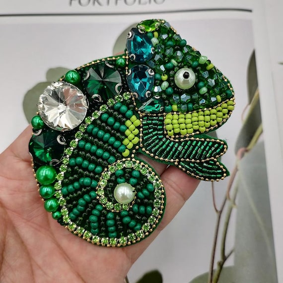 Lizard Embroidery Rhinestone Applique Patchbeaded Animal - Etsy