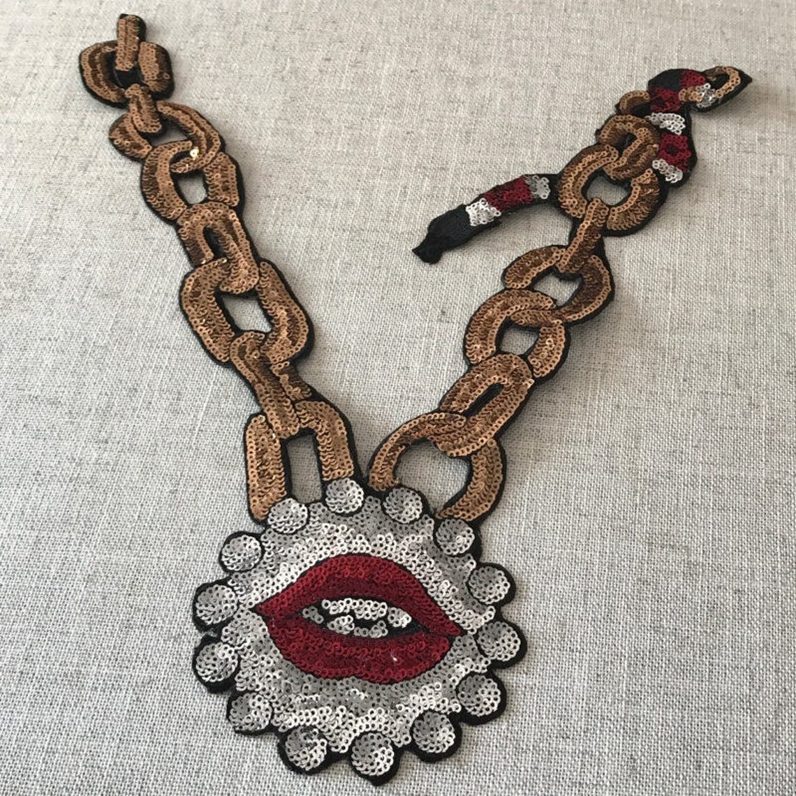 Chain Red Lip Sequined Applique Patchpaillette Patchsequins - Etsy