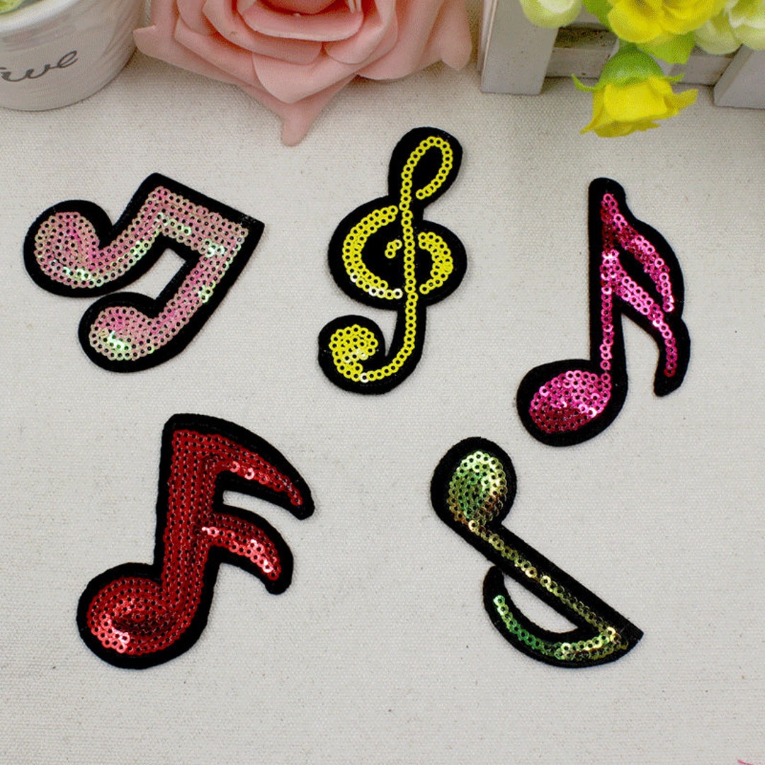 5 Pieces of Musical Note Sequined Applique Patch,sequins Patch Supplies ...