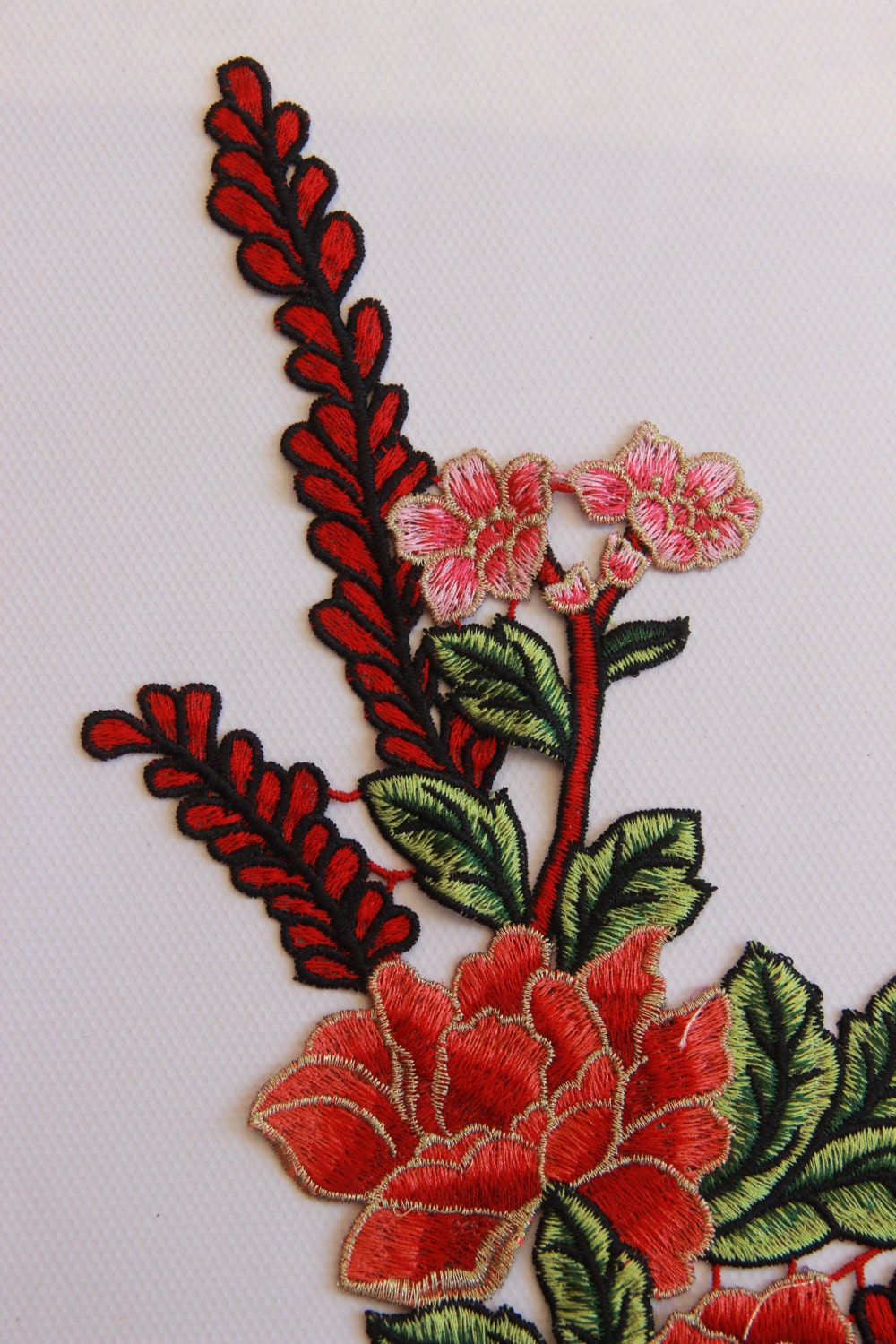 Delicate Embroidered Red Floral Applique Patchvintage Floral - Etsy