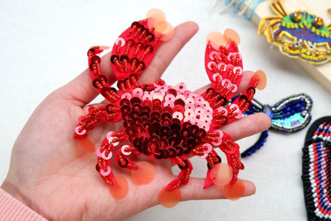 Delicate Embroidery Crab Sequined Beaded Applique Patch,beaded Crab ...