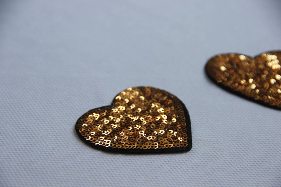 A Pair of Gold or Red Heart Sequined Applique Patch,sequins Hearts ...
