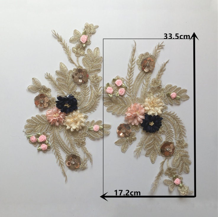 A Pair of Embroidered 3D Flower Applique Patchvintage Floral | Etsy