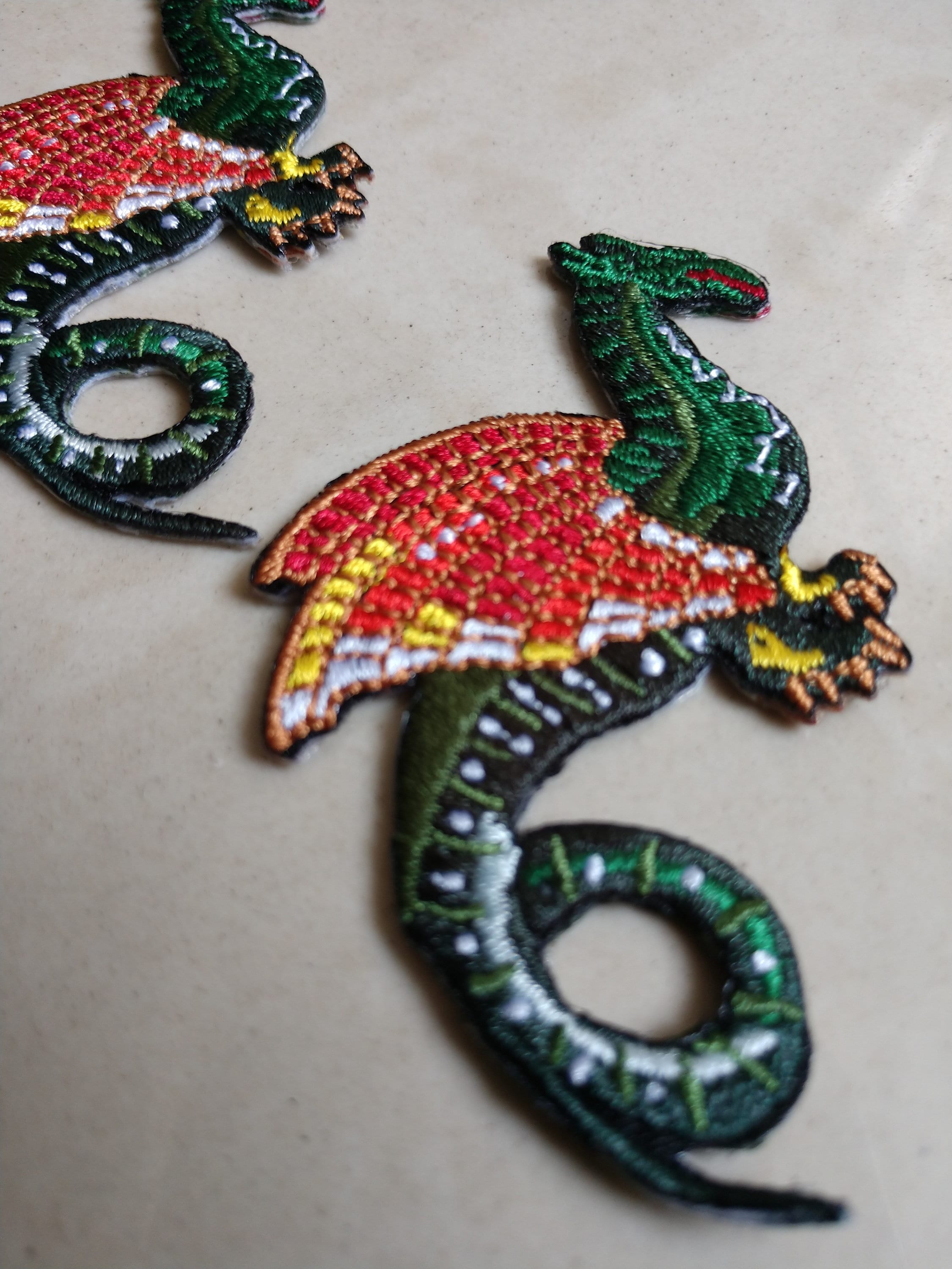 2 Pieces Embroidered Iron on Dragon Applique Patchvintage - Etsy