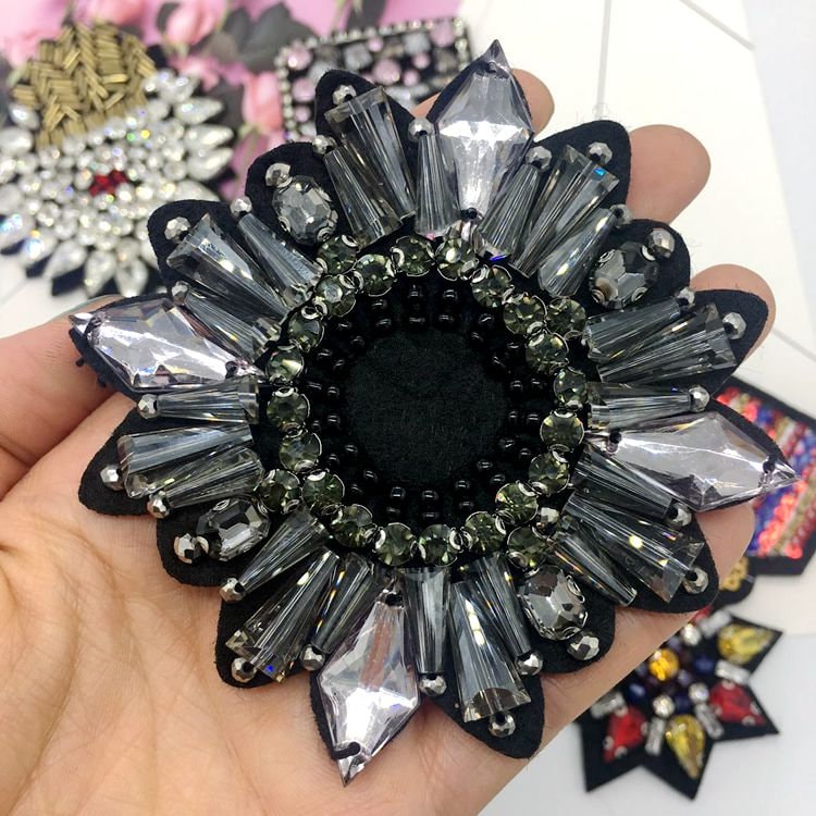 Delicate Embroidery Beaded Black Flower Applique Patch,rhinestone Patch ...