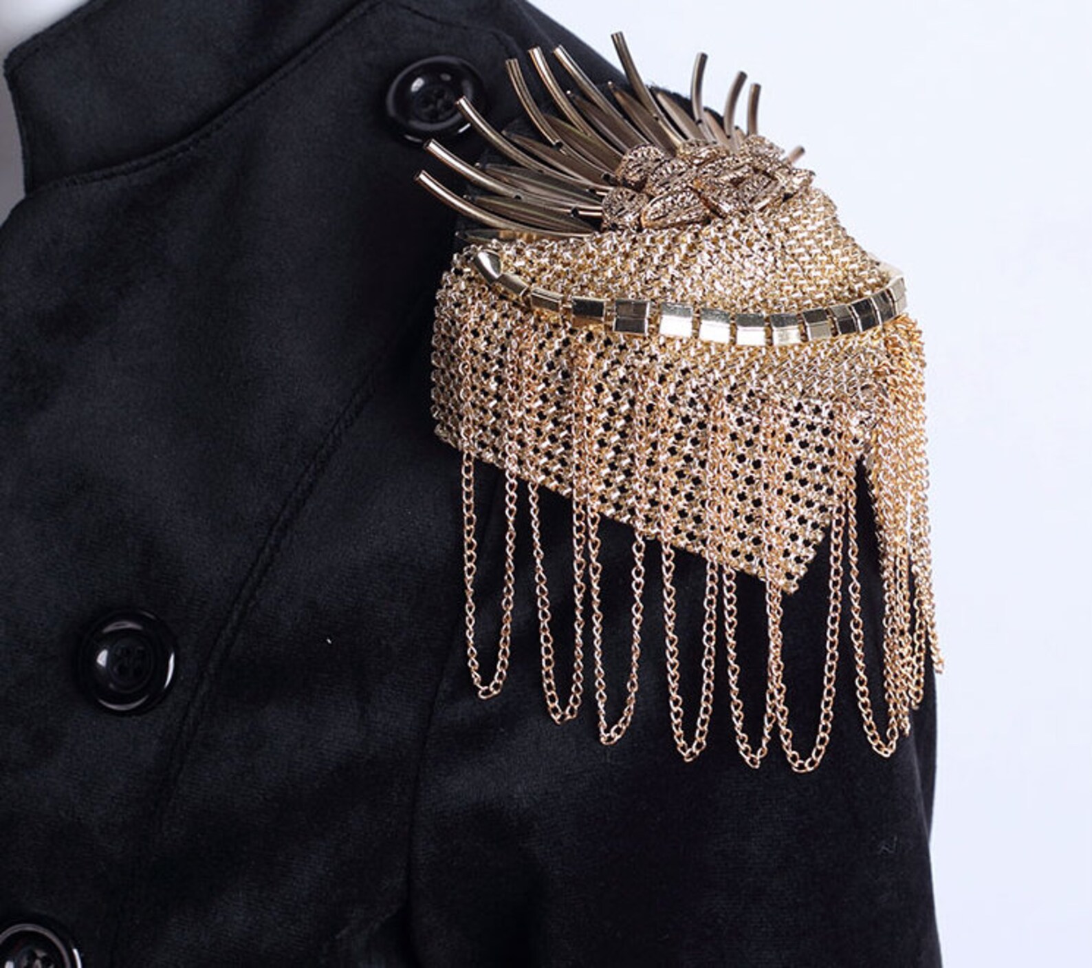 A Pair of Gold Tassels Epaulet,handmade Shoulder Pad,gold Studs ...