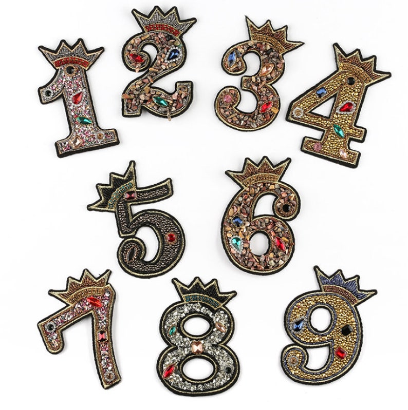 Diamond Number Embroidery Sequined Iron on Applique Patch,rhinestone ...