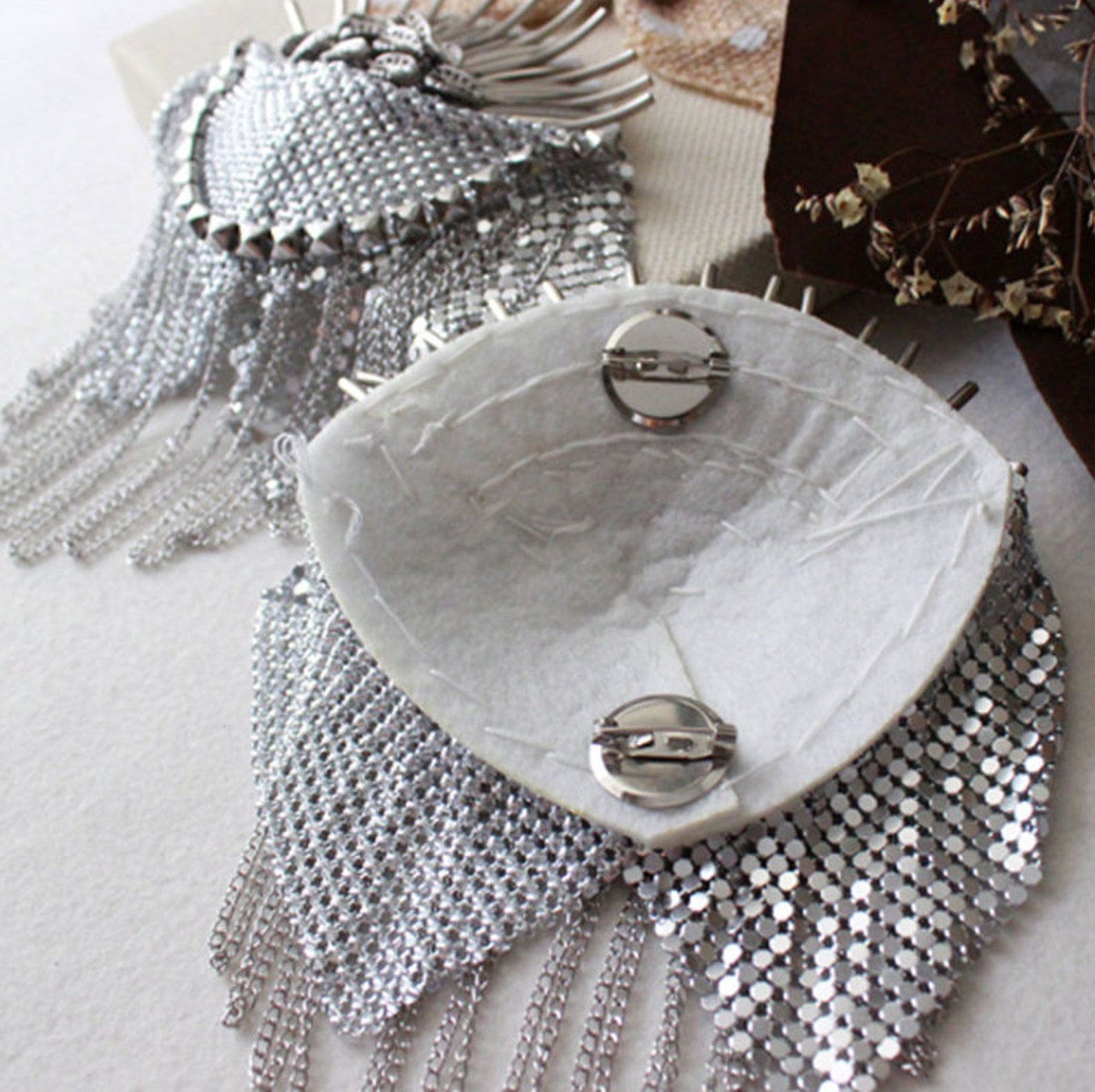 A Pair of Silver Tassels Epaulethandmade Shoulder Padsilver - Etsy