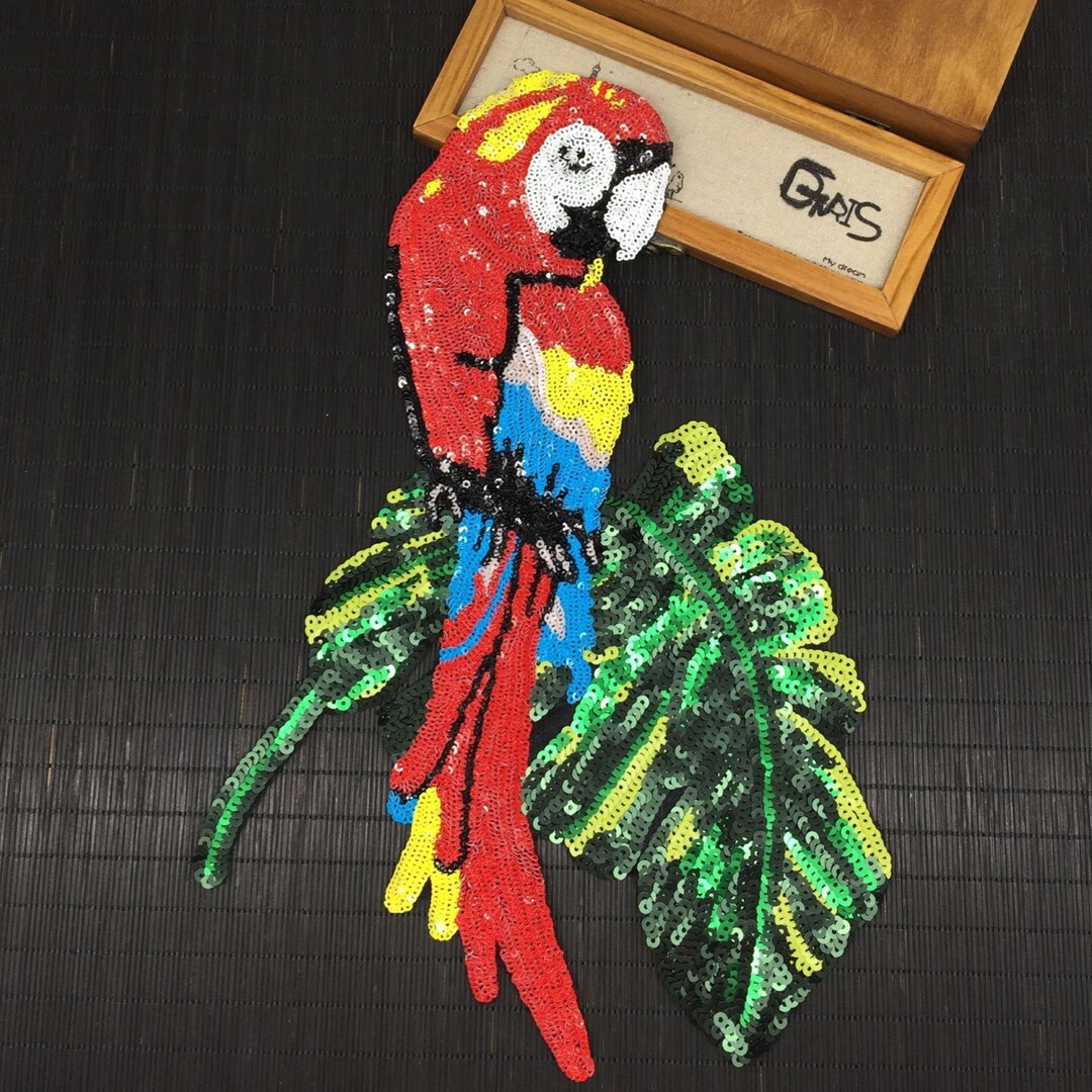 Large Parrot Sequined Applique Patch,paillette Patch,sequins Bird Patch ...