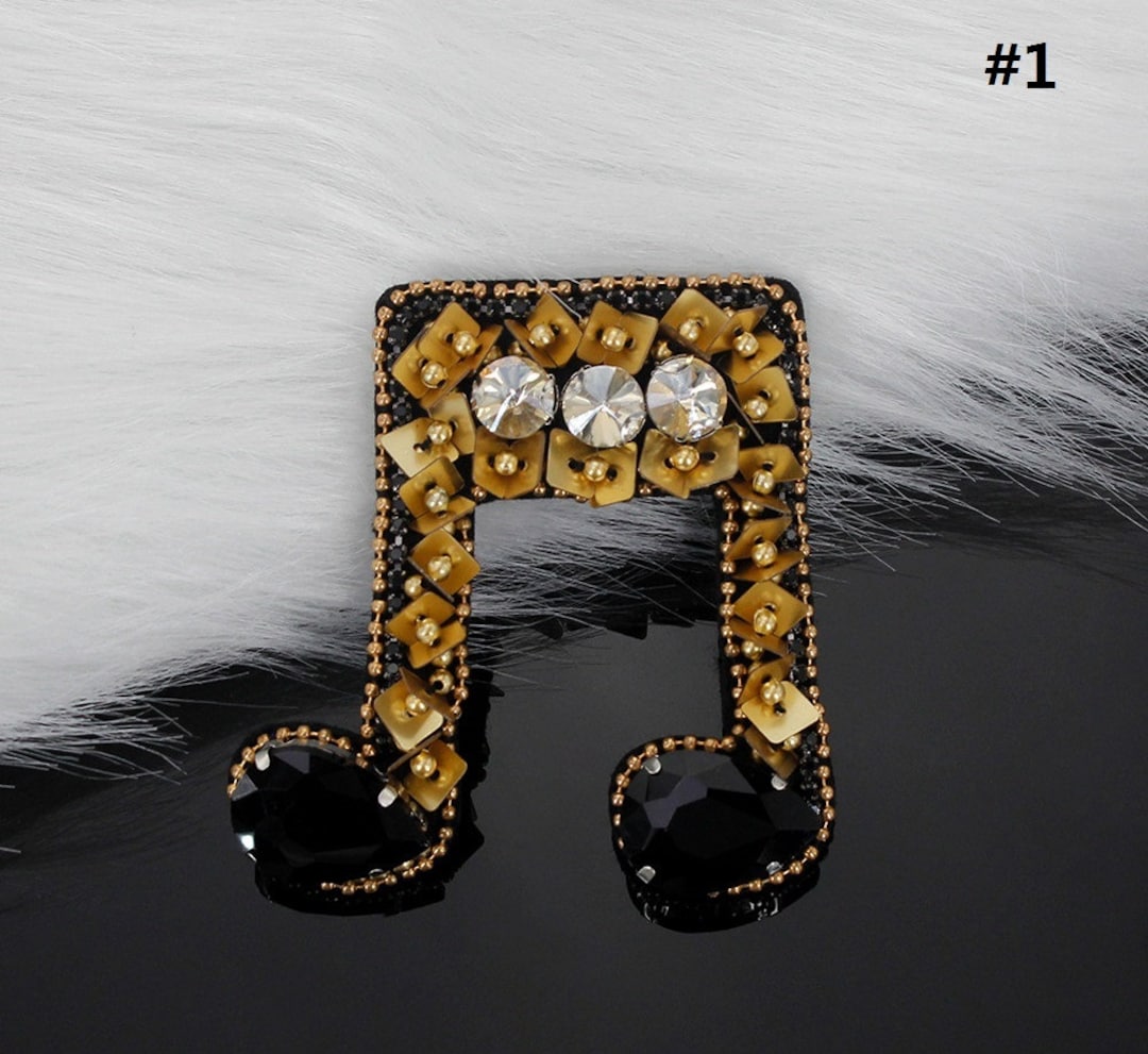 Delicate Music Note Embroidery Rhinestone Applique Patch,beaded Music ...