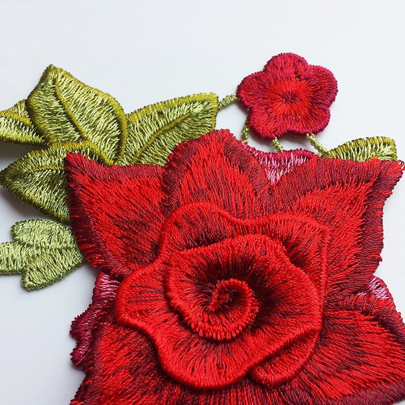 A Pair Delicate Embroidered 3D Red Floral Applique - Etsy